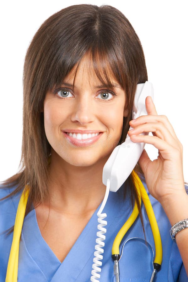 Nurse with Telephone and Laptop Stock Image - Image of clinical ...