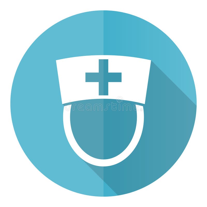 Nurse Vector Icon, Flat Design Blue Round Web Button Isolated on White ...