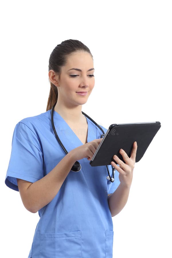 Nurse on White Using a Tablet Stock Image - Image of adult, career ...