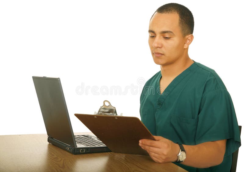Nurse Work with Computer stock image. Image of gesture - 5521171