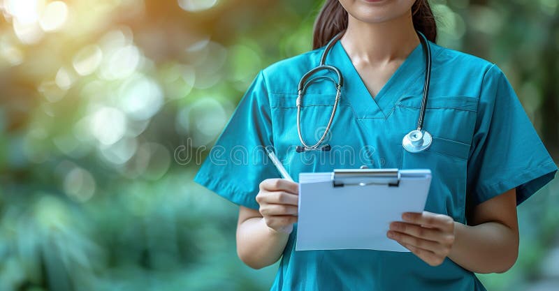 A Nurse at Work Using a Notepad. Generative AI Stock Illustration ...