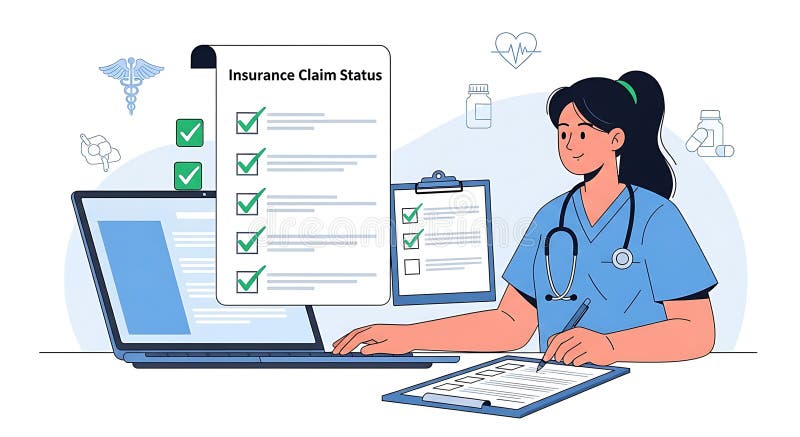 Nurse Working on Patient Care Plan and Medical Checklist on Laptop ...