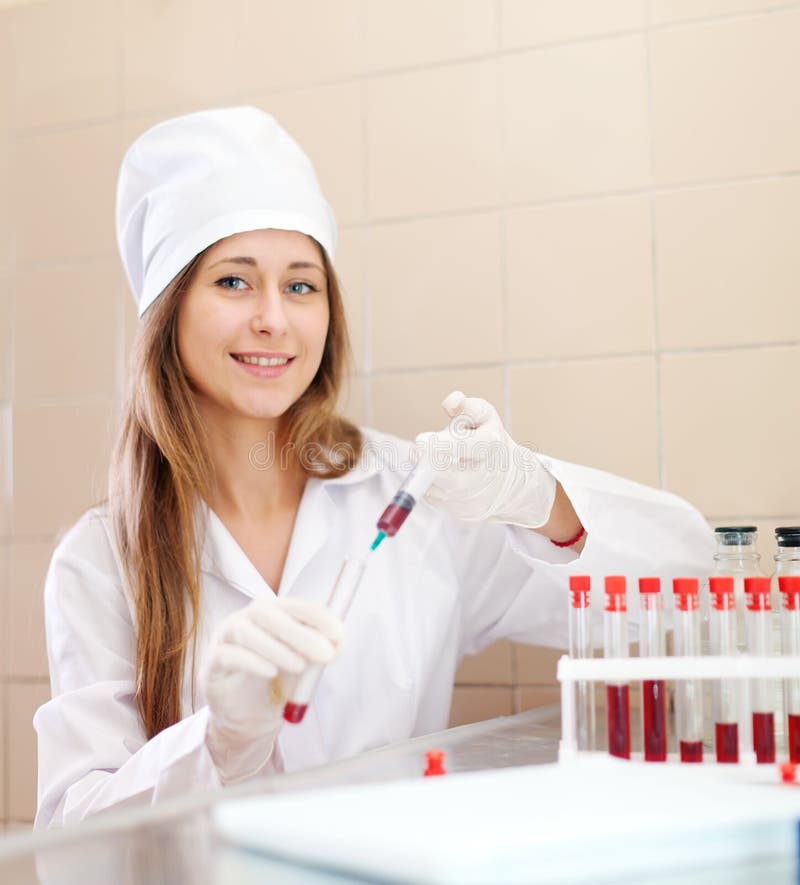 Nurse Works with Blood Sample Stock Photo - Image of clinical ...