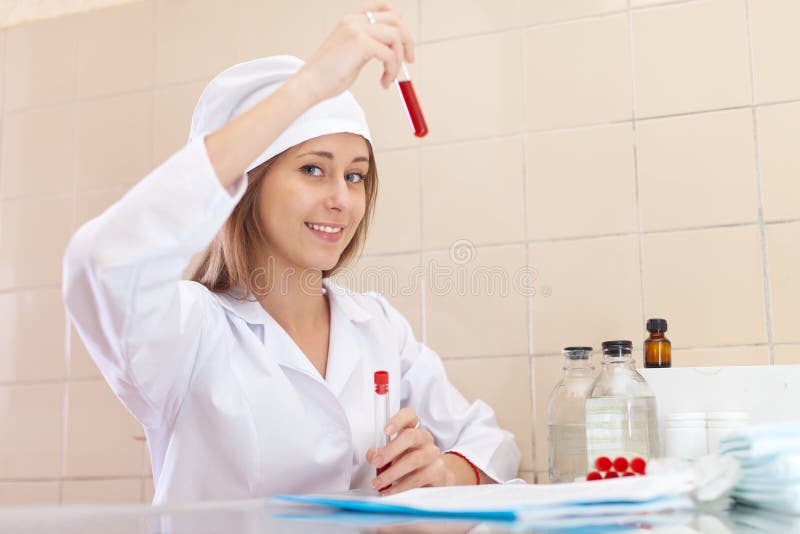 Nurse Works with Blood Sample in Laboratory Stock Image - Image of cure ...