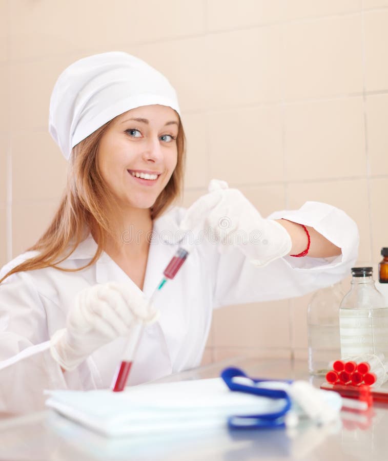 Nurse Works with Blood Sample Stock Photo - Image of clinical ...