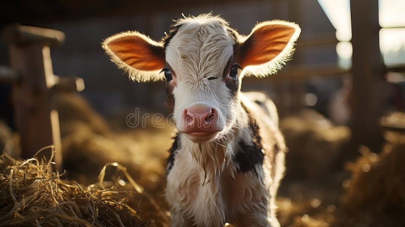 In the Nursery of a Dairy Farm a Young Calf. Generative AI. Stock ...