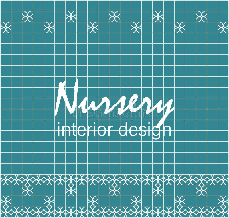 Nursery Interior Design. Text on Tile Wall. Turquoise Square Tiles with ...