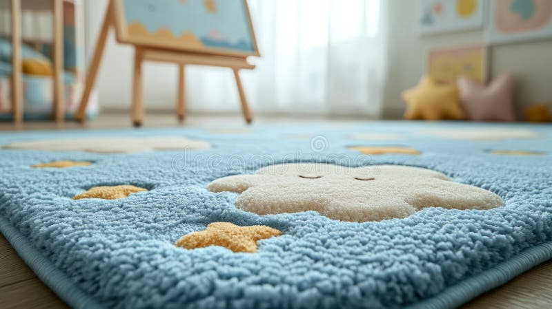 Nursery Room with a Cloud-themed Carpet. Stock Photo - Image of room ...
