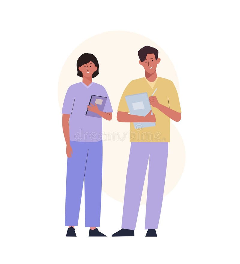 Nurses Doctor Team in Uniform Takes Notes in Notebook Stock Vector ...