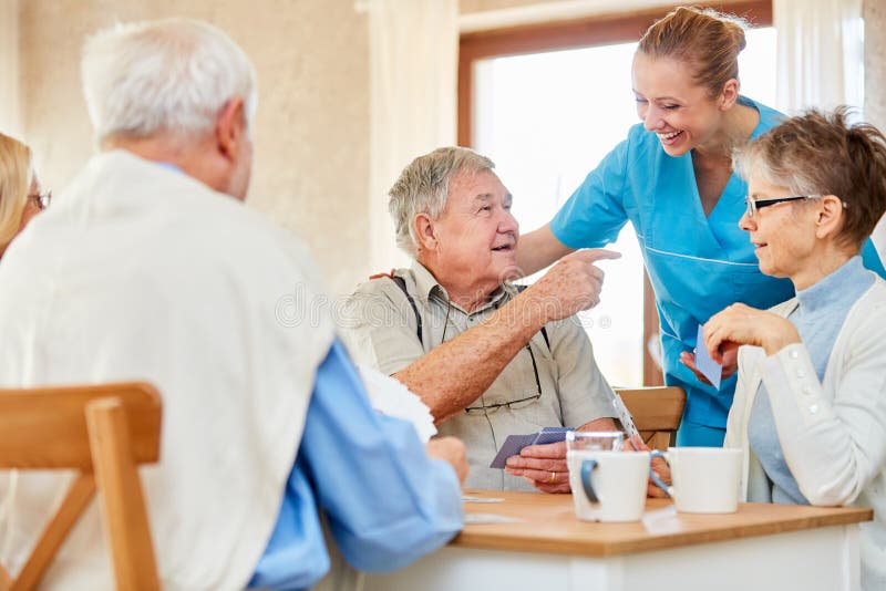 Nursing Lady Has Fun with Group Seniors Stock Photo - Image of ...