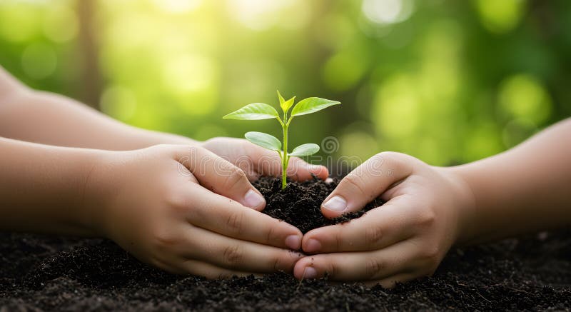 Nurturing Growth: Hands Protecting a Young Plant in Soil Stock Photo ...