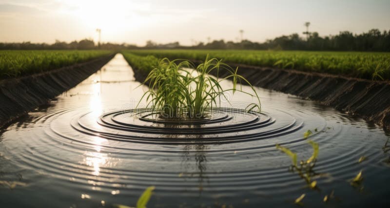 Nurturing Growth in the Heart of a Rippling Pond Stock Illustration ...