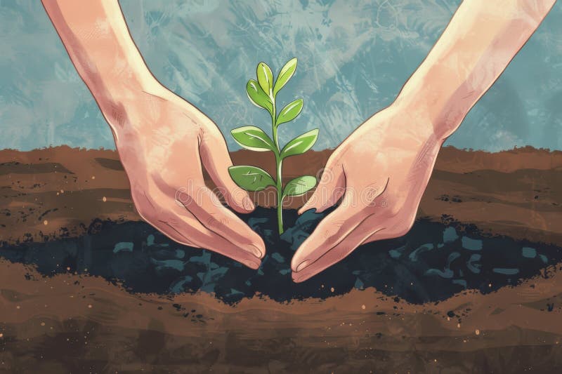 Nurturing Growth: Planting a Tree Stock Illustration - Illustration of ...
