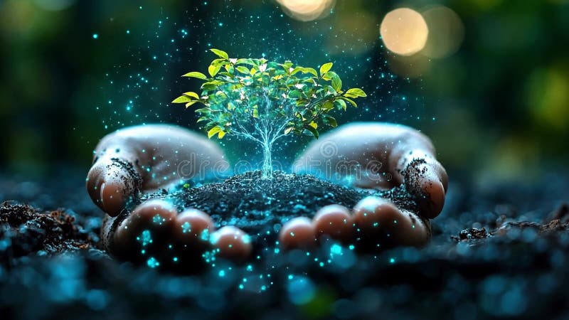 Nurturing Growth with a Small Tree Held Gently in Hands Surrounded by ...