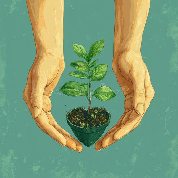 Nurturing Hands Cradle Small Plant, Symbolizing Growth and Care Stock ...