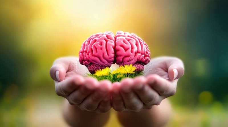 Nurturing the Mind: Brain in Hands Stock Illustration - Illustration of ...