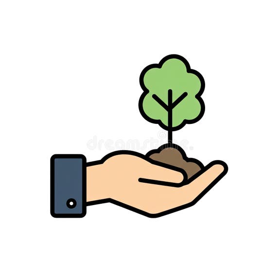 Nurturing Nature Icon Hand Gently Holding Young Sprouting Tree Stock ...
