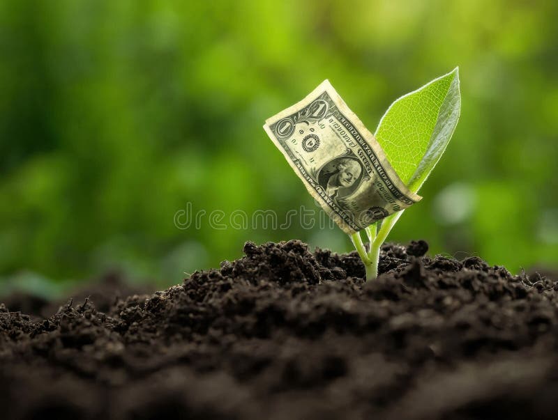 Nurturing Wealth: a Unique Visual of a Small Plant with Dollar Bill ...