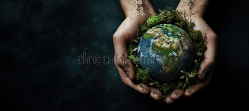 Nurturing the World: Hands Cradling a Verdant Earth Stock Illustration ...