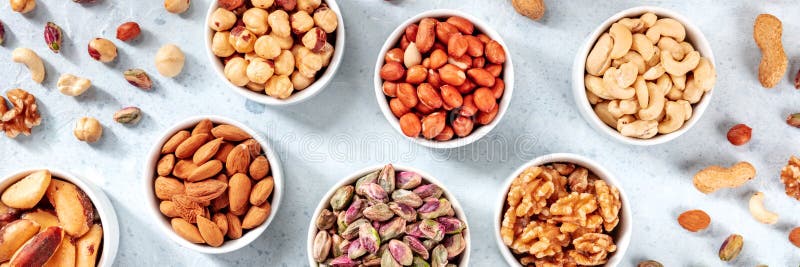Nut Assortment Panoramic Header. Healthy Vegan Snack Banner Stock Photo ...