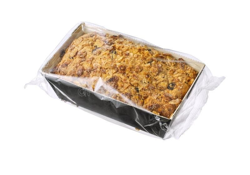 Nut Cake in Plastic Wrapper Isolated on White Stock Image - Image of ...
