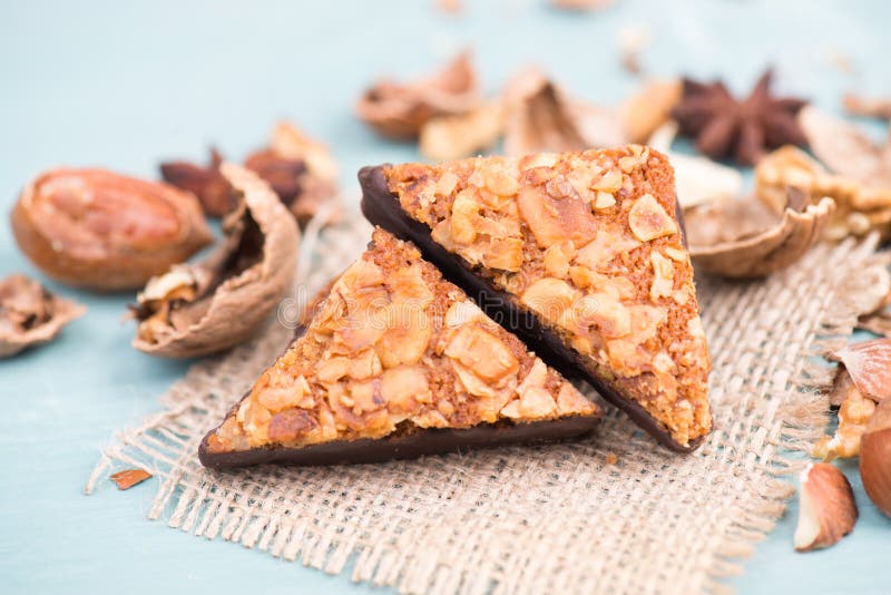 Nut Corner, Traditional German Sweets Called Nussecke, Covered with ...