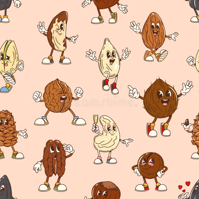 Nut Groovy Characters Seamless Tile Pattern Stock Vector - Illustration ...