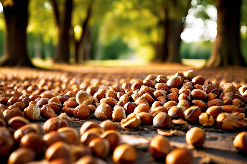 Nut Harvest Gathering Nuts Like Almonds Walnuts and Ph Stock Image ...