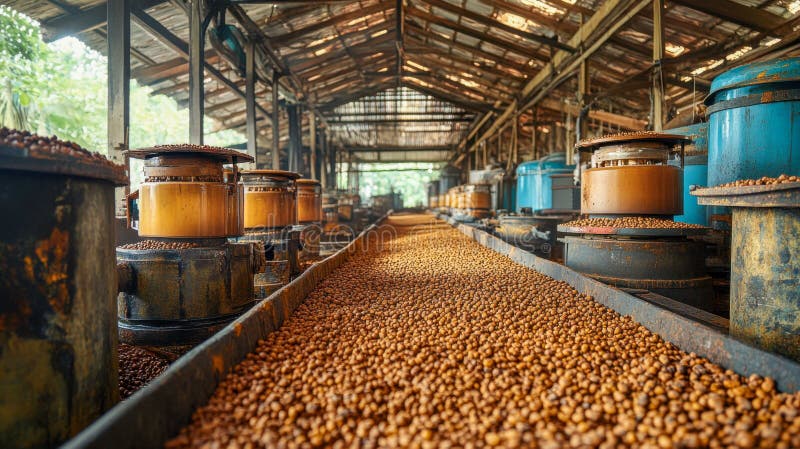 Nut Processing Facility with Conveyors and Industrial Machines in ...