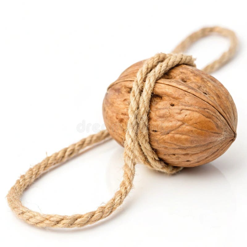 A Nut with a Rope Around it Isolated on White Background Stock ...