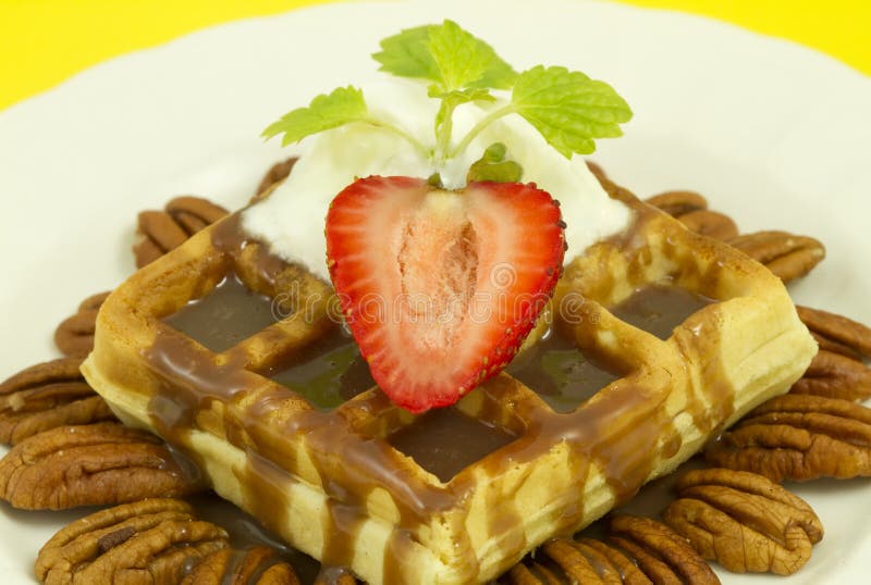 Nut Strawberry Waffle Front View Stock Image - Image of dessert, close ...