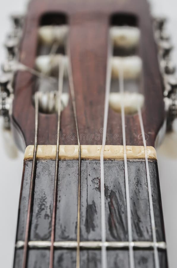 Nut and Strings of a Acoustic Guitar Headstock Stock Image - Image of ...