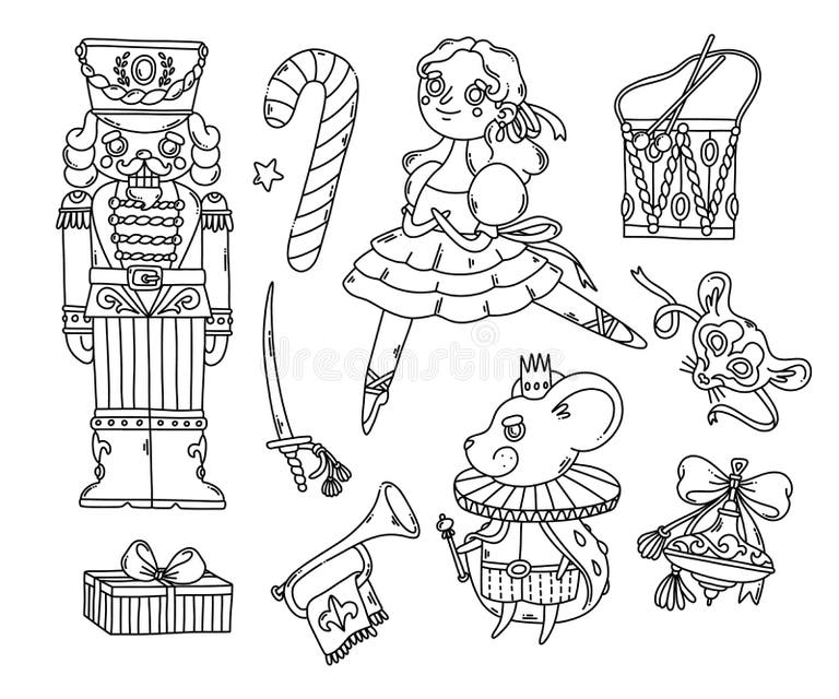 Nutcracker, Ballet Dancer, Mouse King and Christmas Elements Coloring ...