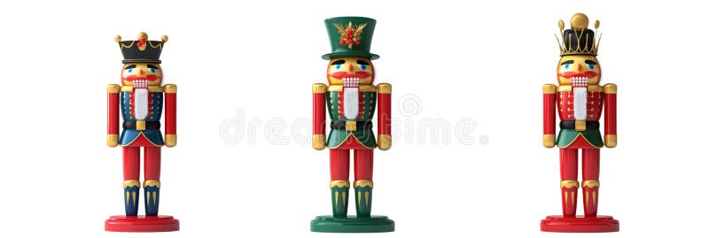 Nutcracker Figurines Display, Three Distinct Designs Featuring Vibrant ...
