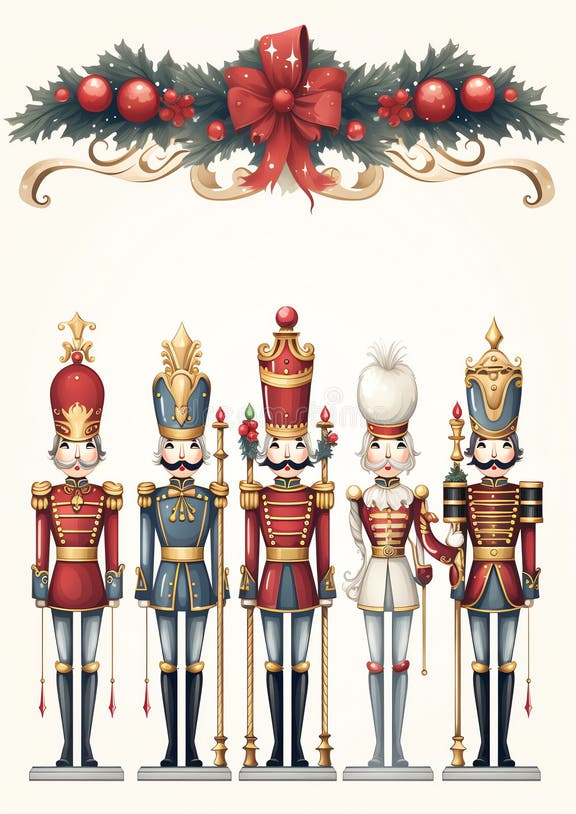 Nutcracker Ornaments Watercolor Winter Border Stock Illustration ...