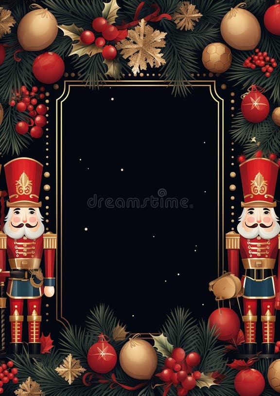 Nutcracker Ornaments Watercolor Winter Border Stock Illustration ...