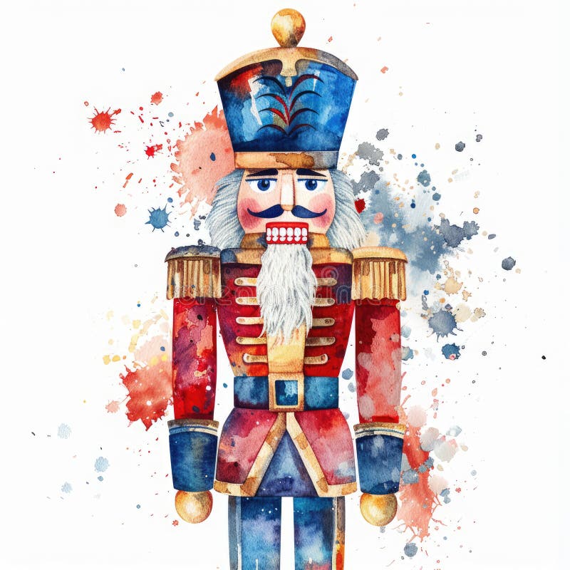 Nutcracker Painted in Watercolor on White Paper Stock Image - Image of ...