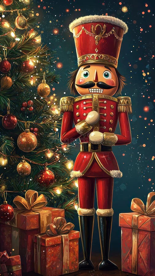 Nutcracker Soldier Standing by a Decorated Christmas Tree with ...