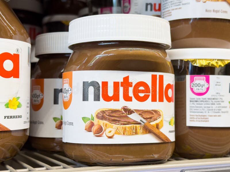 Nutella Jars on Shelf Displaying Iconic Chocolate Hazelnut Spread ...
