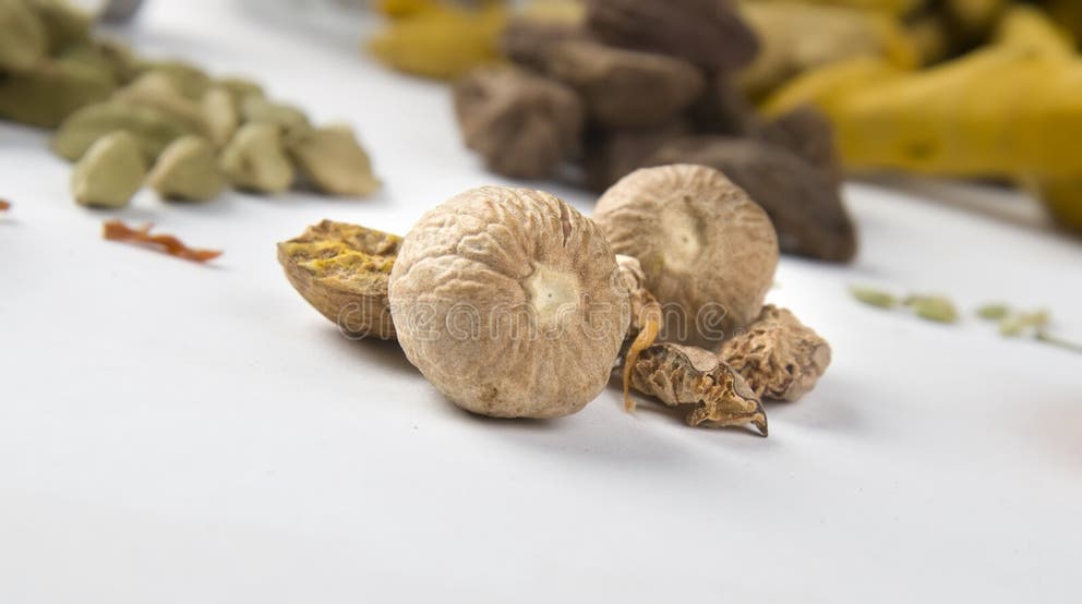 Nutmeg or Jaifal stock image. Image of flavoring, macro - 21199521