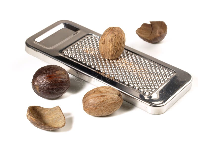 Nutmeg with Nutmeg Shell and Grater on White Background - Isolated ...