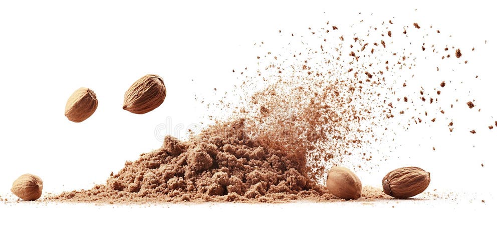 Nutmeg Powder Explosion with Whole Nuts Stock Illustration ...