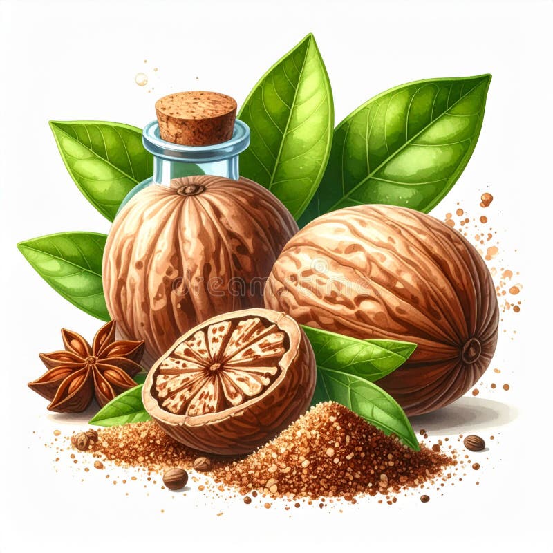 Nutmeg Spice Still Life with Ground Nutmeg and Star Anise Stock ...