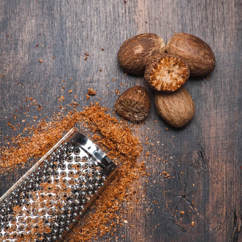 Nutmegs grated stock image. Image of wooden, closeup - 40547909