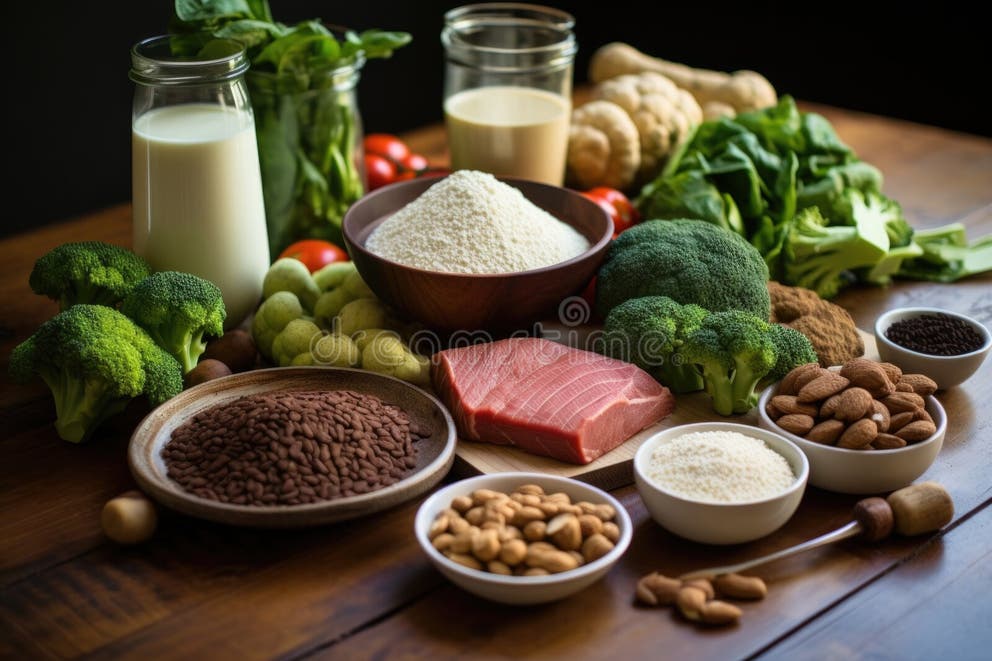 Nutrient-dense Vegan Protein Sources on Table Stock Illustration ...