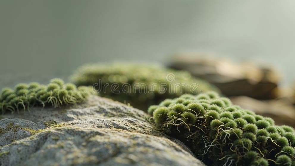 Nutrient Uptake Emphasized in Uniform Moss Textures on Rocks Stock ...