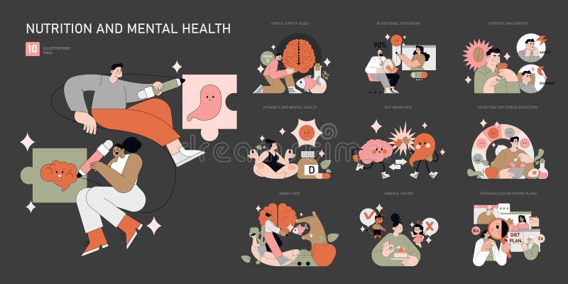 Nutrition and Mental Health. Flat Stock Vector - Illustration of tablet ...