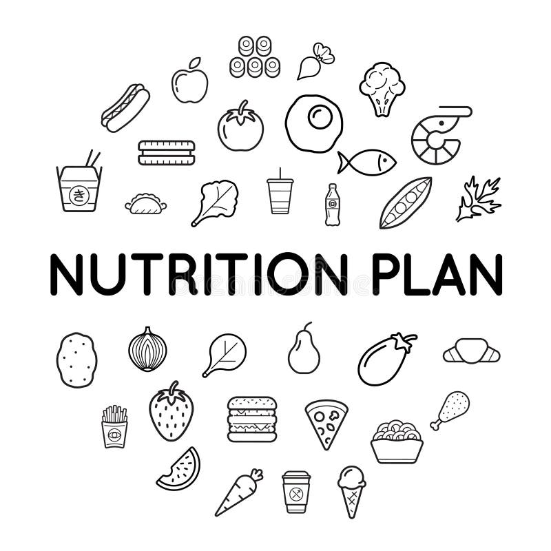Nutrition Plan Icons with Sign in Circle Shape, Infographic. Vector ...