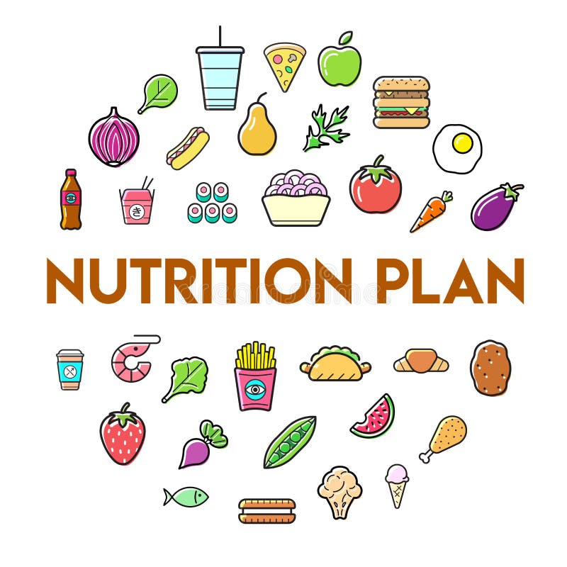 Nutrition Plan Icons with Sign in Circle Shape, Infographic. Vector ...