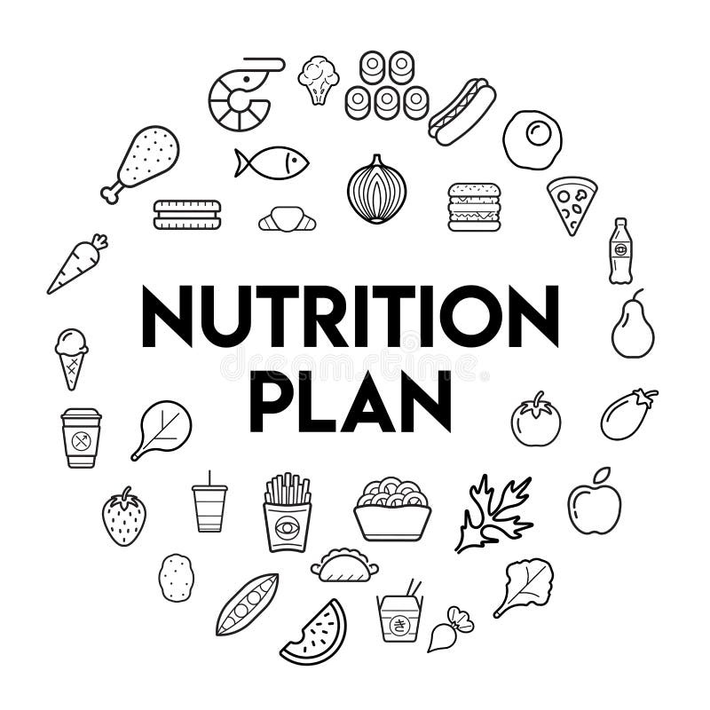 Nutrition Plan Icons with Sign in Circle Shape, Infographic. Vector ...